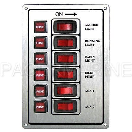 Vertical Silver Switch Panel – 6 Gang Fused – Pacermarine