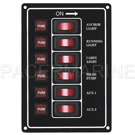 Vertical Black Switch Panel – 6 Gang Fused – Pacermarine
